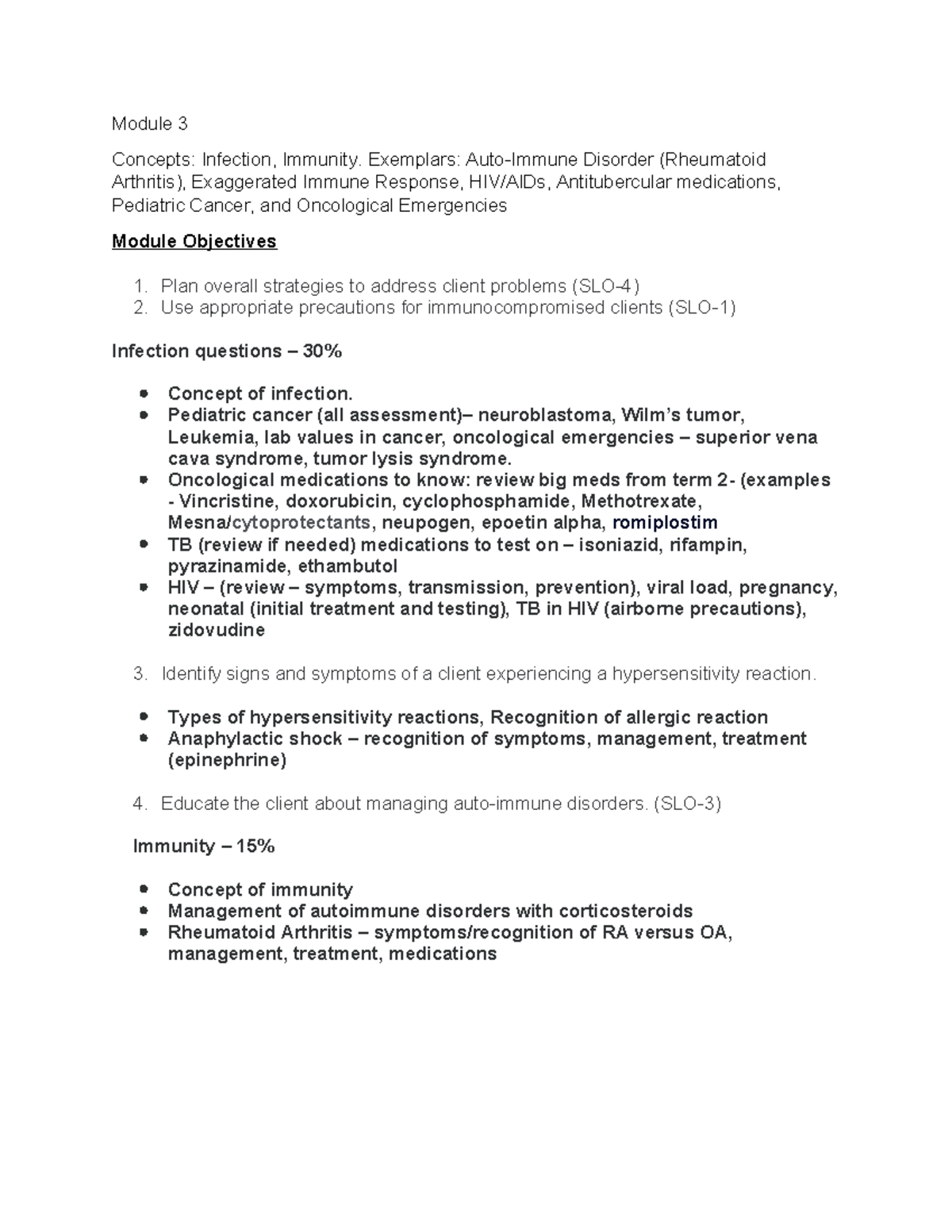 Exam 2 Blueprint student - Module 3 Concepts: Infection, Immunity ...