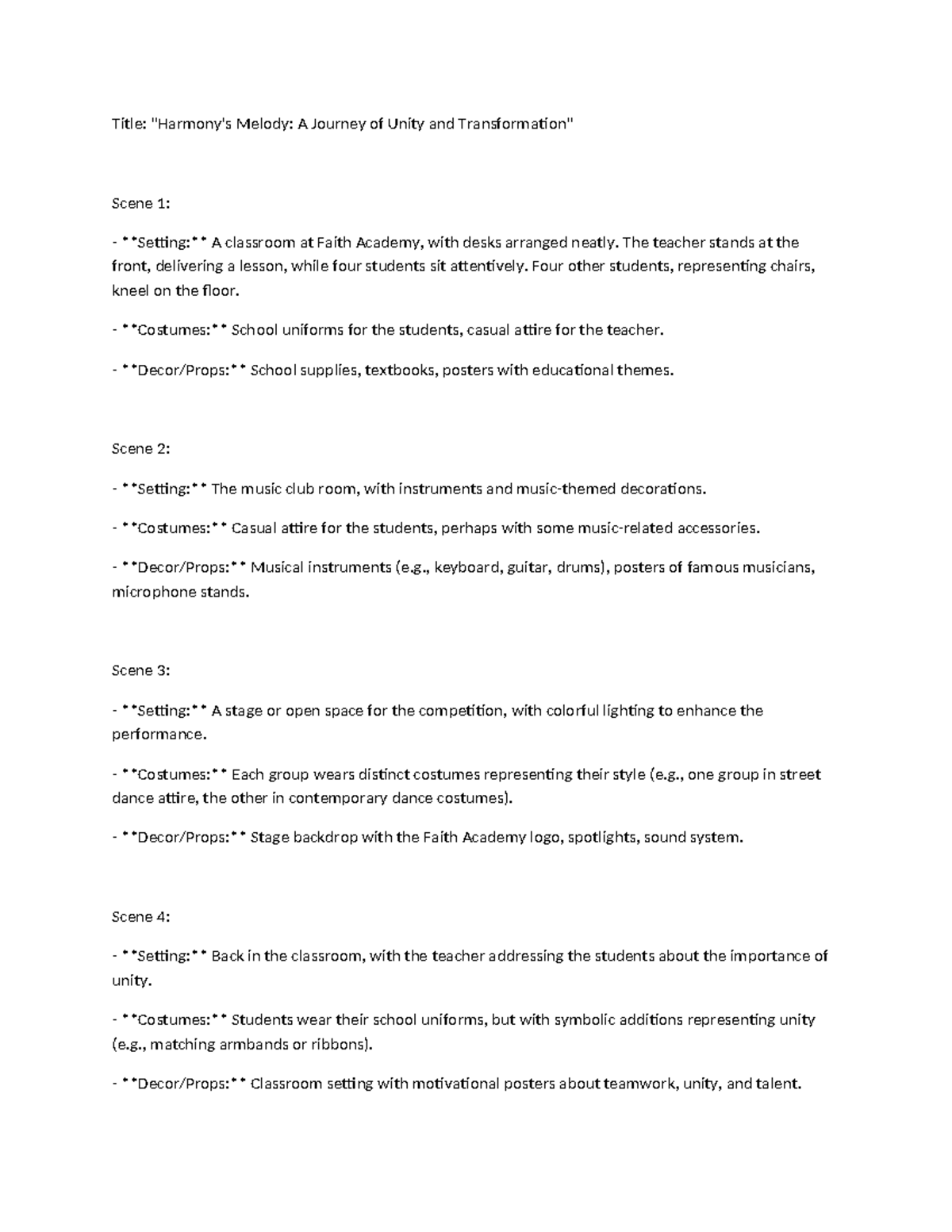 Faith academy thesis - Narrative - Title: "Harmony's Melody: A Journey ...