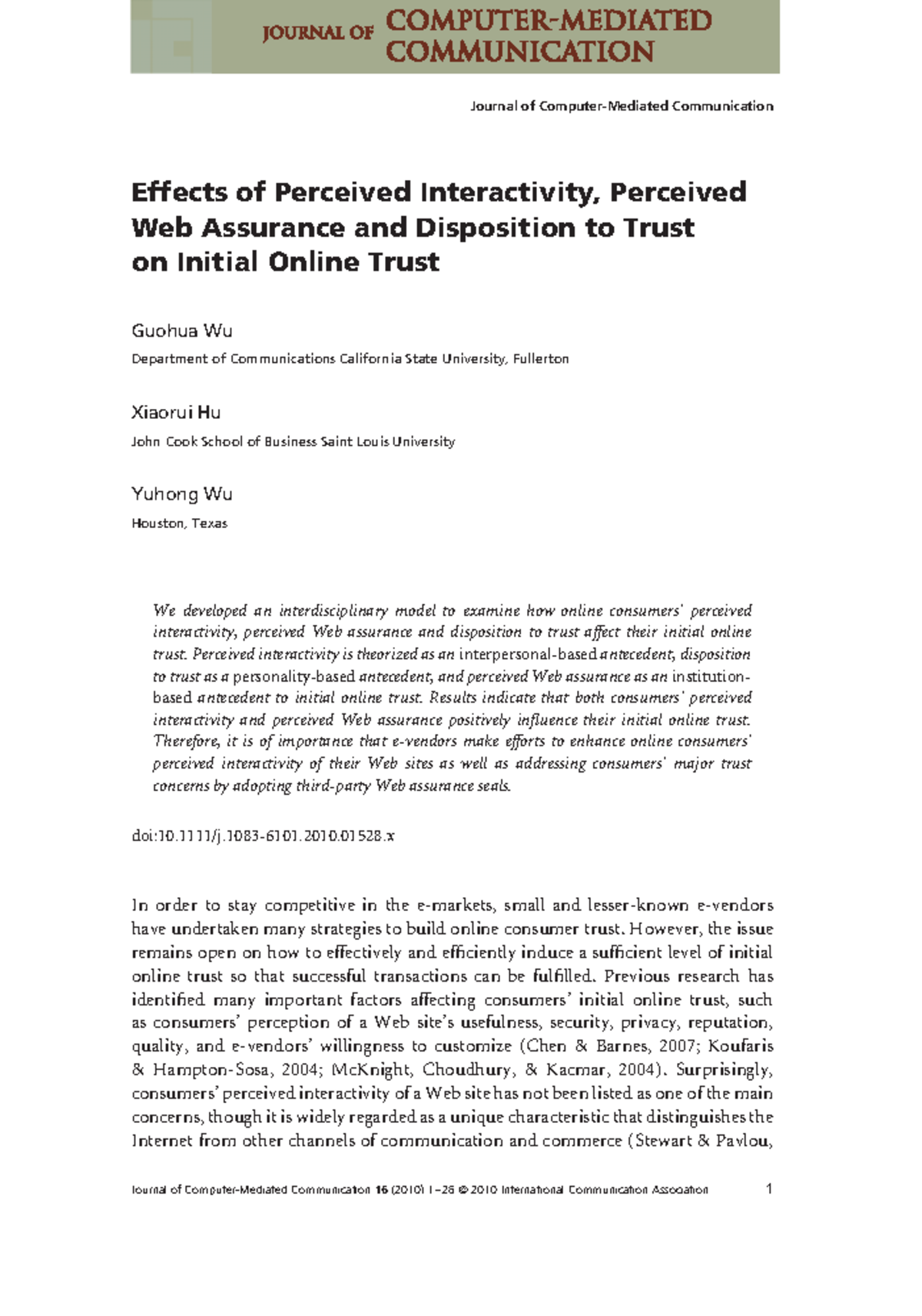 Wu2010 - NCKh - Journal of Computer-Mediated Communication Effects of ...