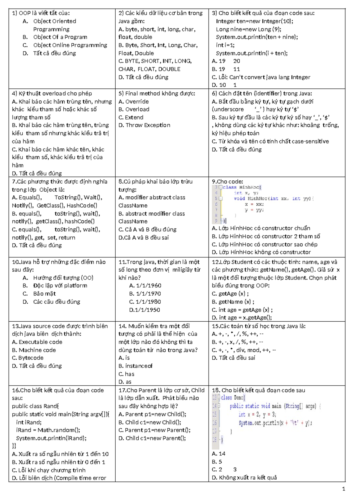 De TN no DA - Okokk - 1) OOP là viết tắt của: A. Object Oriented ...
