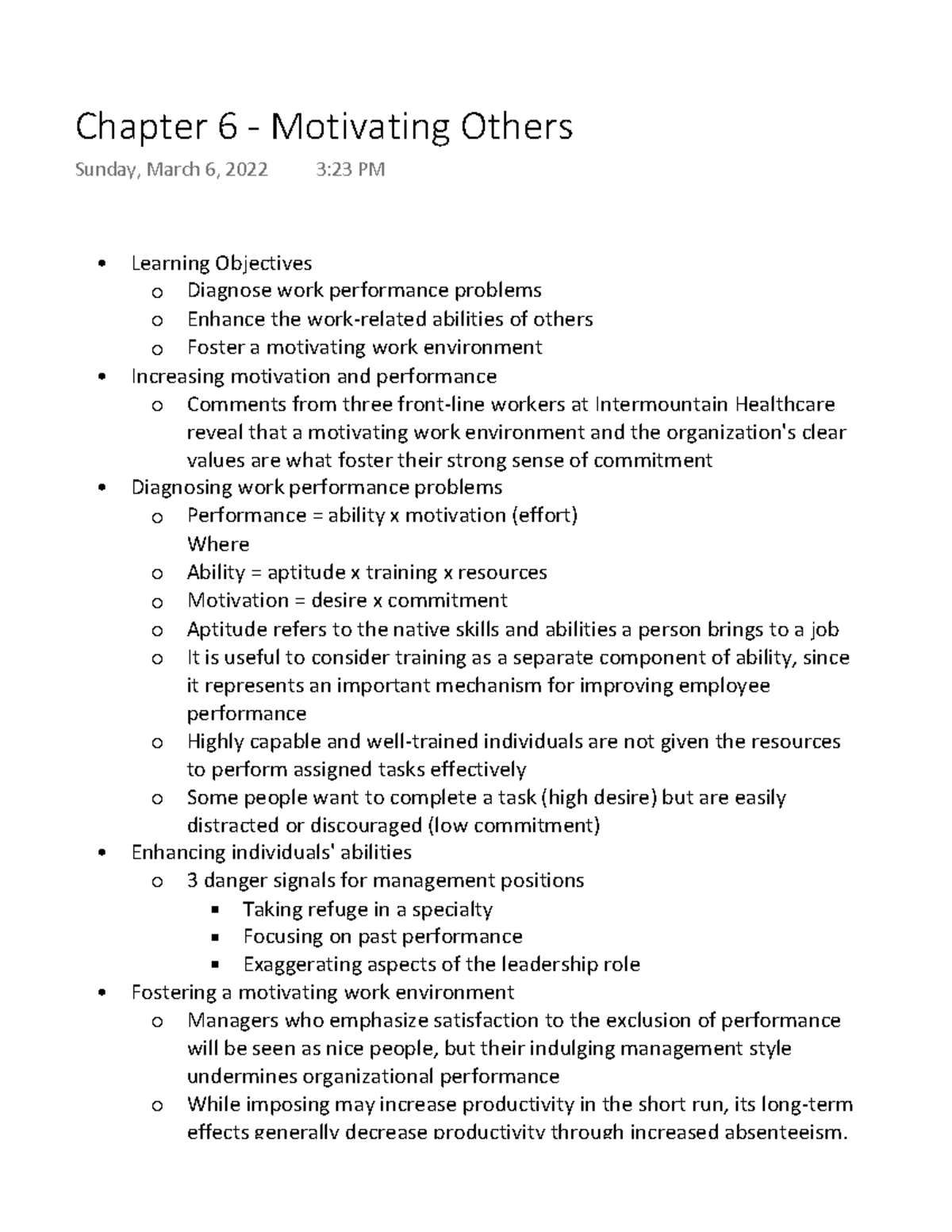 Chapter 6 - Motivating Others - Learning Objectives Diagnose work ...