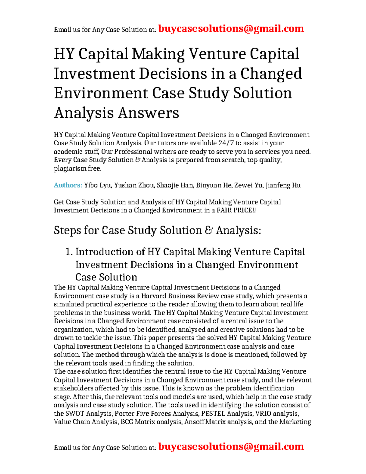 Case Solution HY Capital Making Venture Capital Investment Decisions in ...