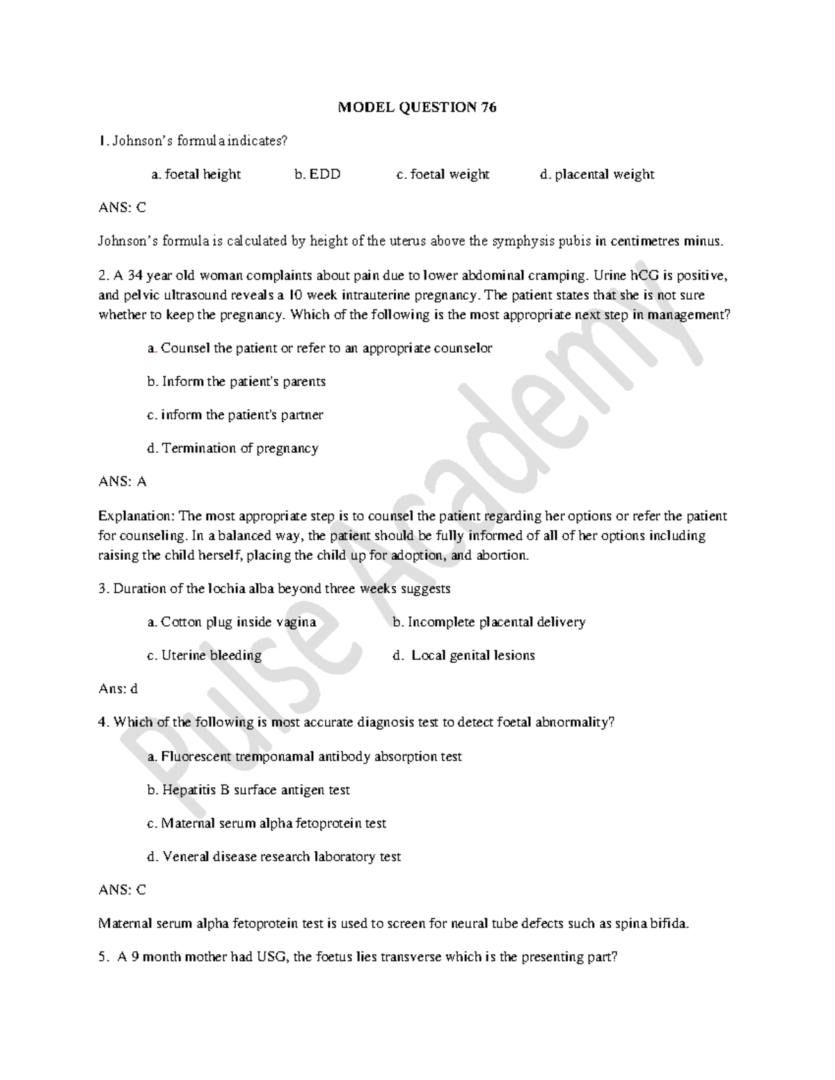 Model Questions 76 - MODEL QUESTION 76 Johnson’s formula indicates? a ...