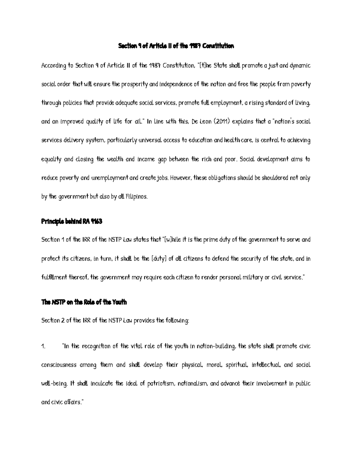 Section 9 of Article II of the 1987 Constitution - BS International ...