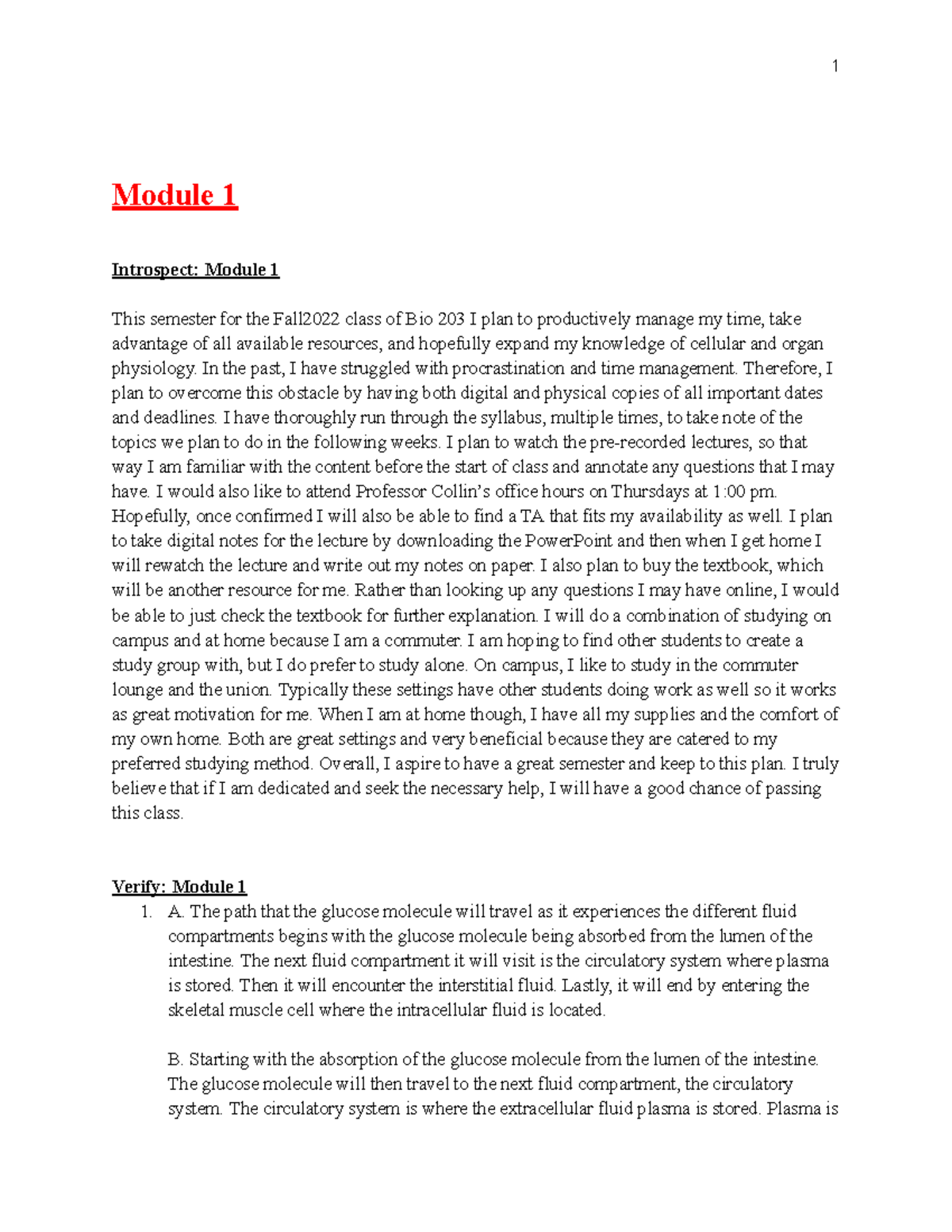 BIO 203 Modules 7-9 - Notes - Module 1 Introspect: Module 1 This ...