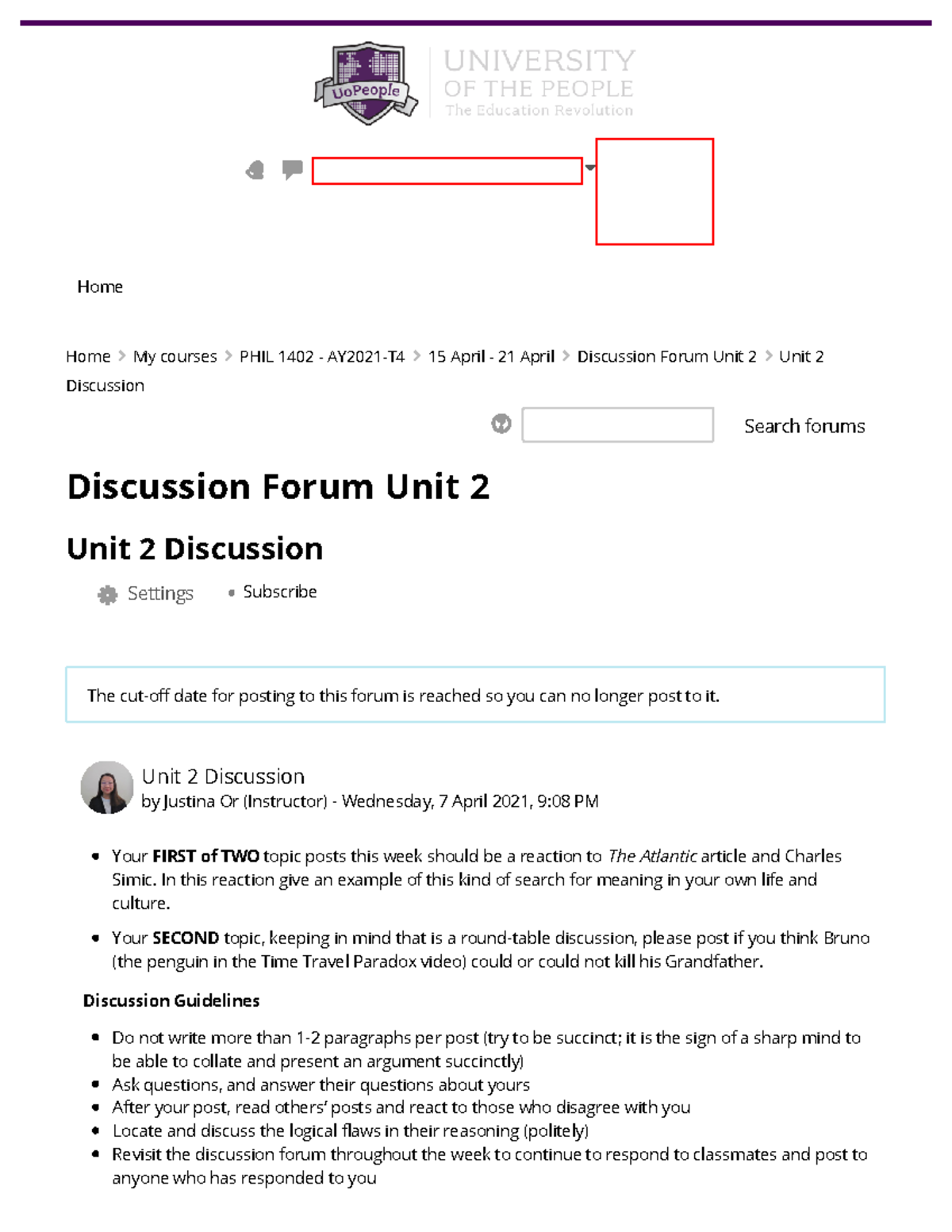 PHIL 1402 - Unit 2 Discussion - Home Discussion Forum Unit 2 Unit 2 Discussion Subscribe ...