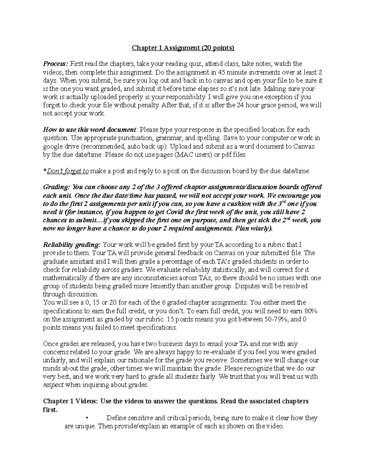 Chapter 1 assignment( TURN IN Copyyyyy) - Chapter 1 Assignment (20 points) Process: First read ...