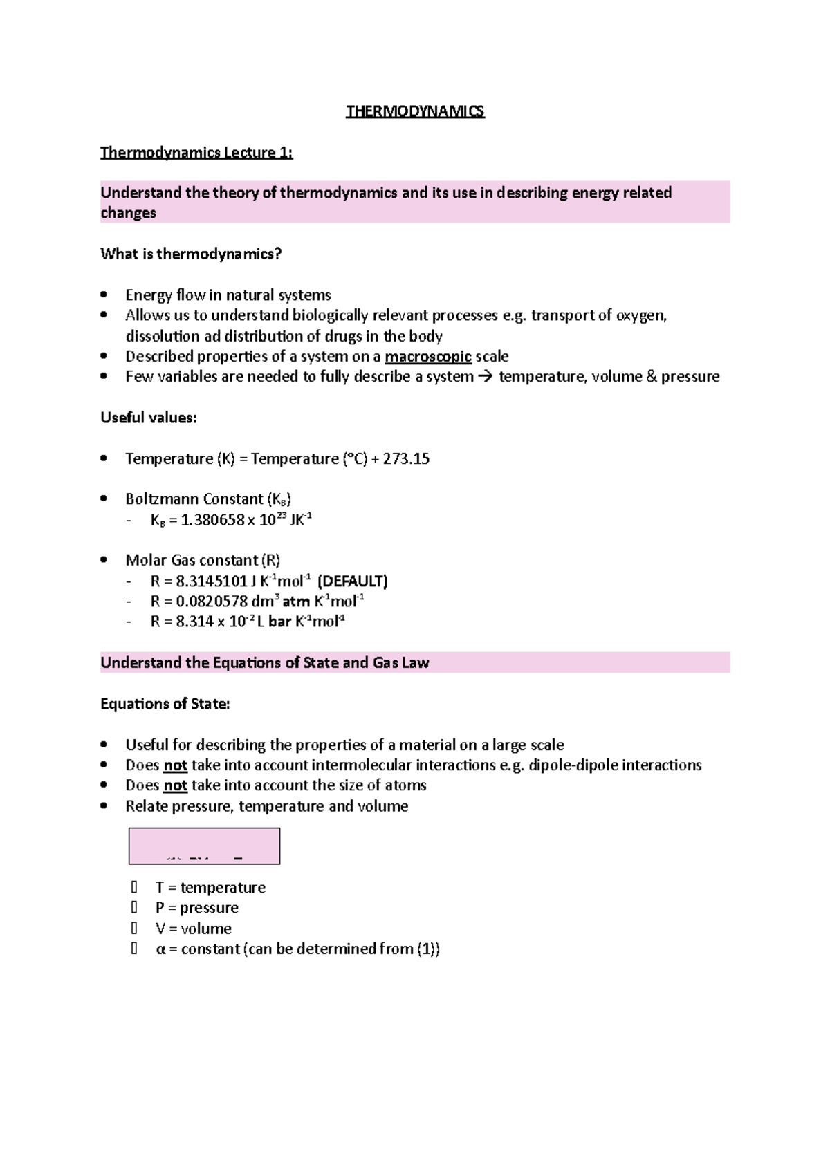 Thermodynamics Lecture Notes - PHAR1812 - USyd - Studocu