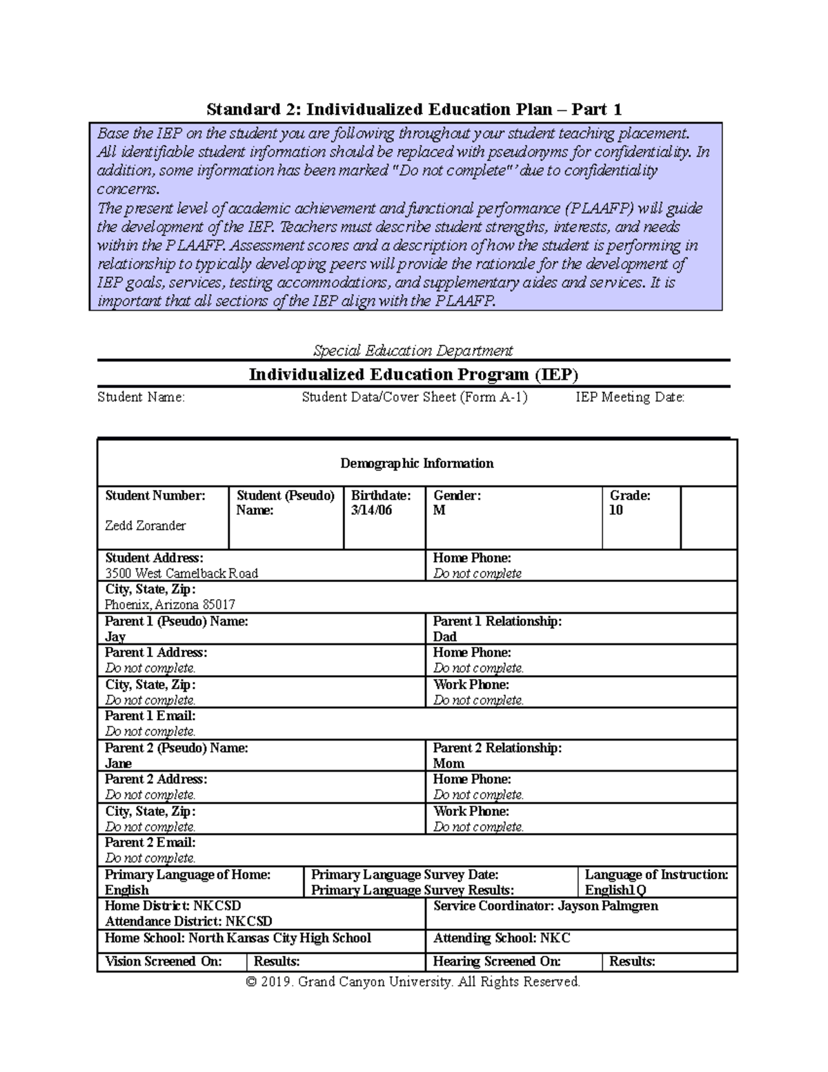 IEP Performance Template - Standard 2: Individualized Education Plan ...