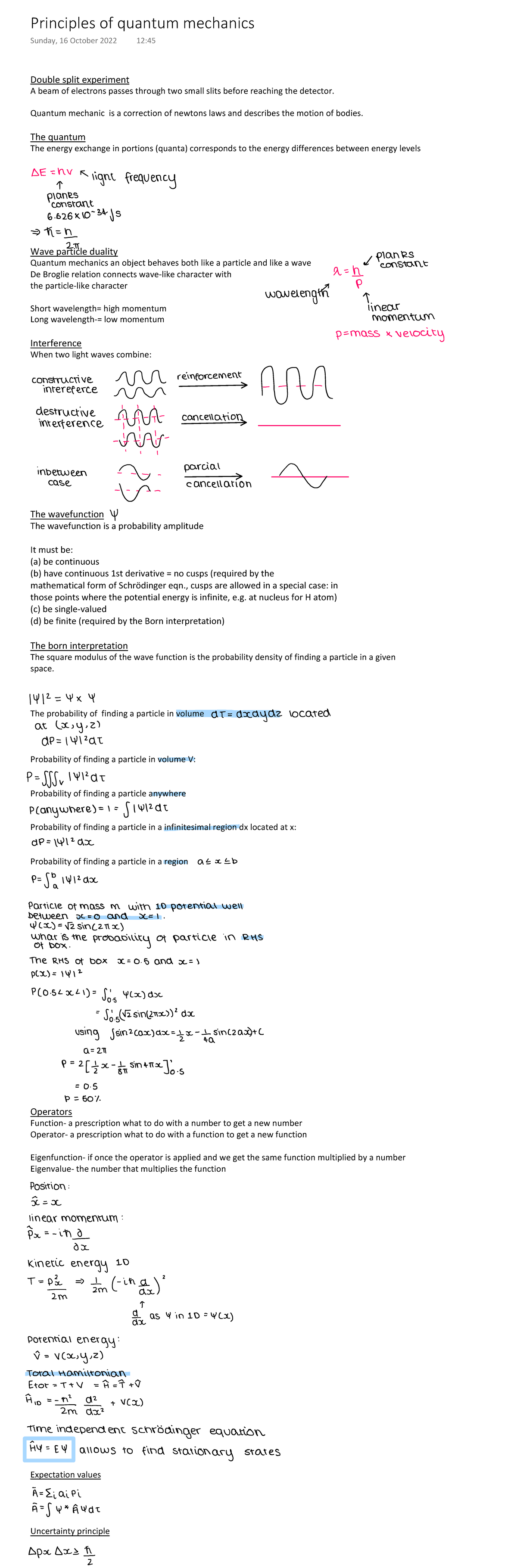 Principles of quantum mechanics - Double split experiment A beam of ...
