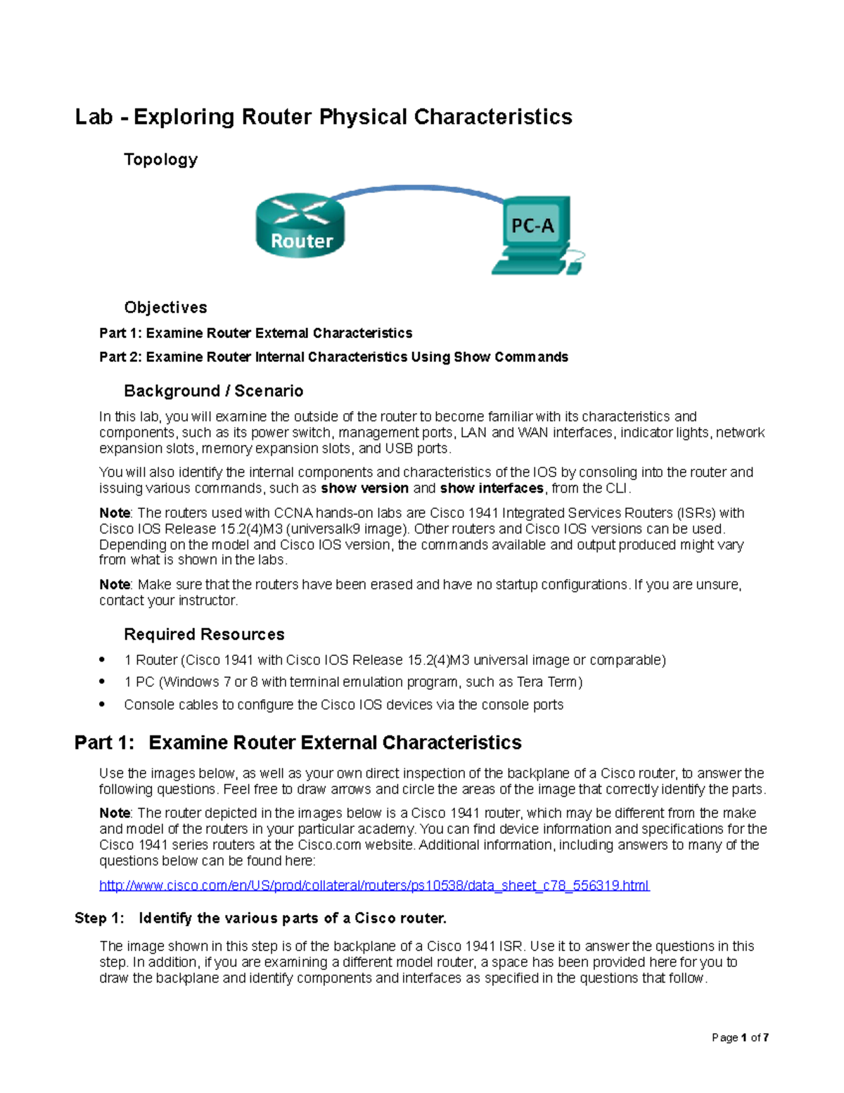 Lab-Exploring Router Physical Characteristics Report - Topology ...