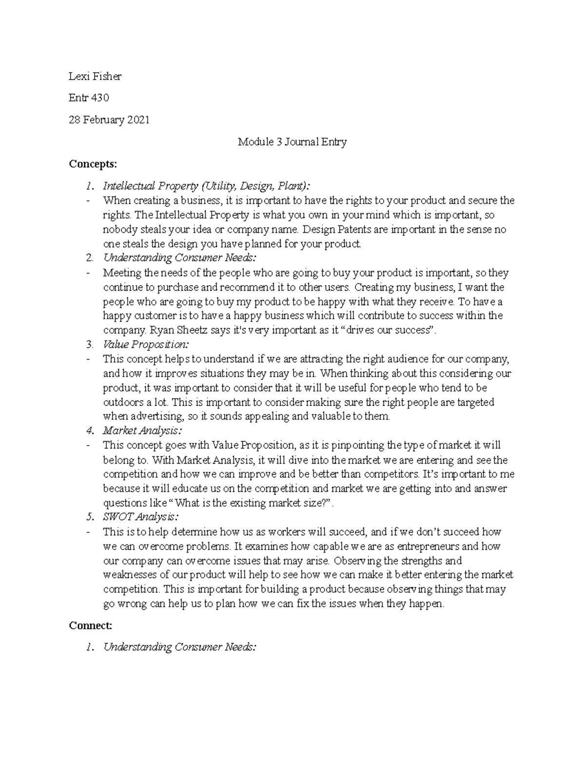 Entr Module 3 Journal Entry - Lexi Fisher Entr 430 28 February 2021 ...