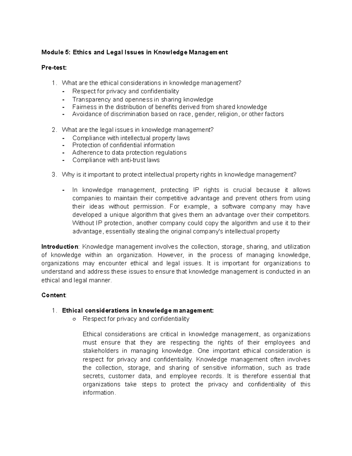 Module 5 Ethics and Legal Issues in Knowledge Management - Module 5: Ethics and Legal Issues in ...