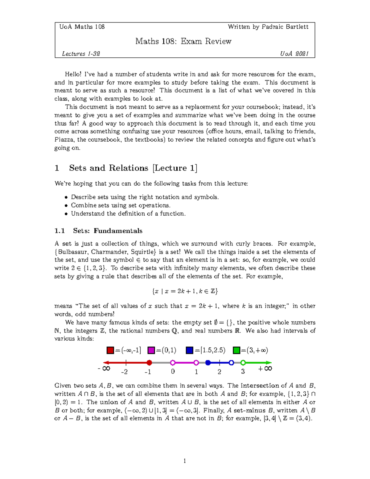 Maths 108 Exam Review 2021 - UoA Maths 108 Written by Padraic Bartlett ...