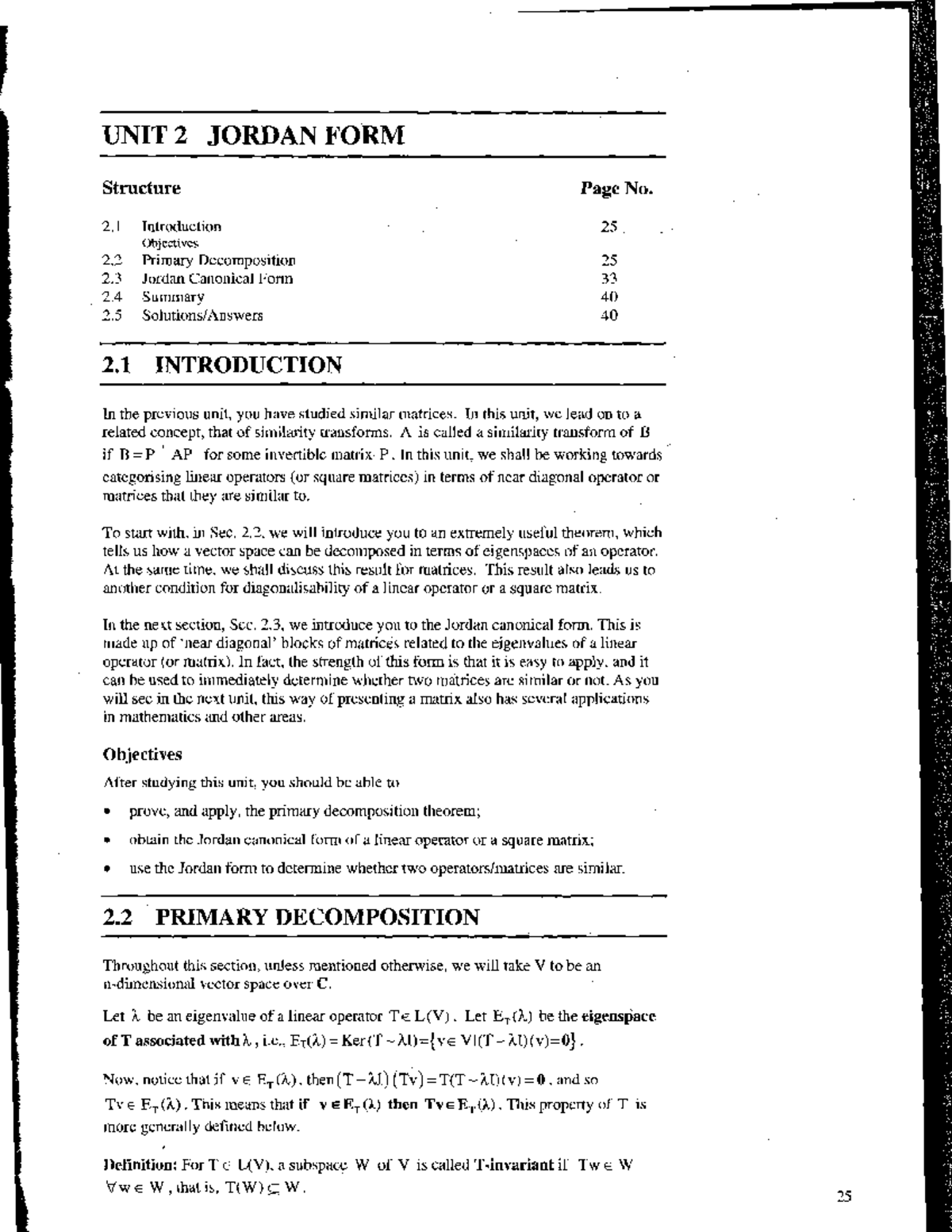 Unit-2 - MSc Mathematics notes - UNIT 2 JORDAN FORM Structure Page No ...