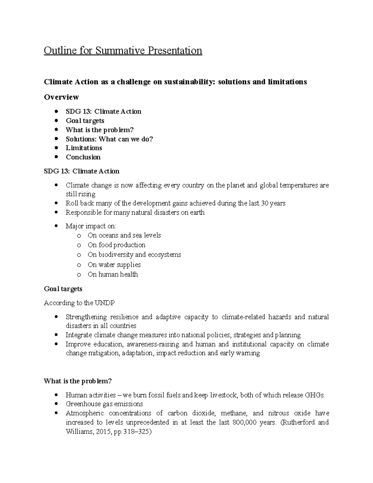 Outline for Summative Presentation - Outline for Summative Presentation Climate Action as a ...
