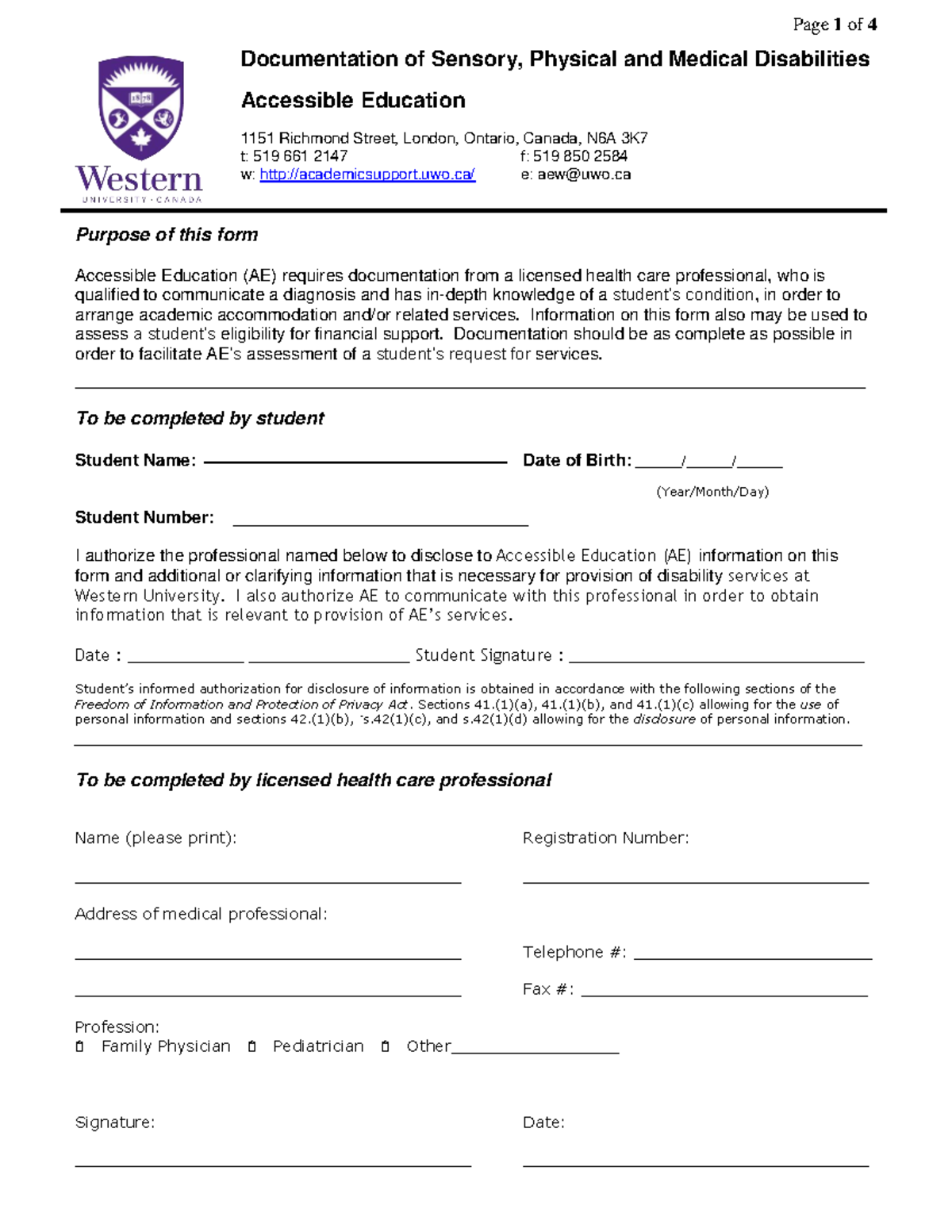 Documentation Of Physical Disability - Purpose of this form Accessible ...