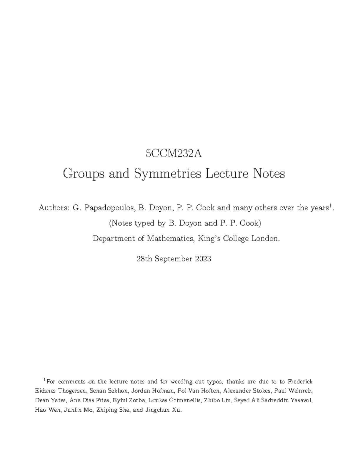 Groups And Symmetries Lecture Notes 5ccm232a Groups And Symmetries