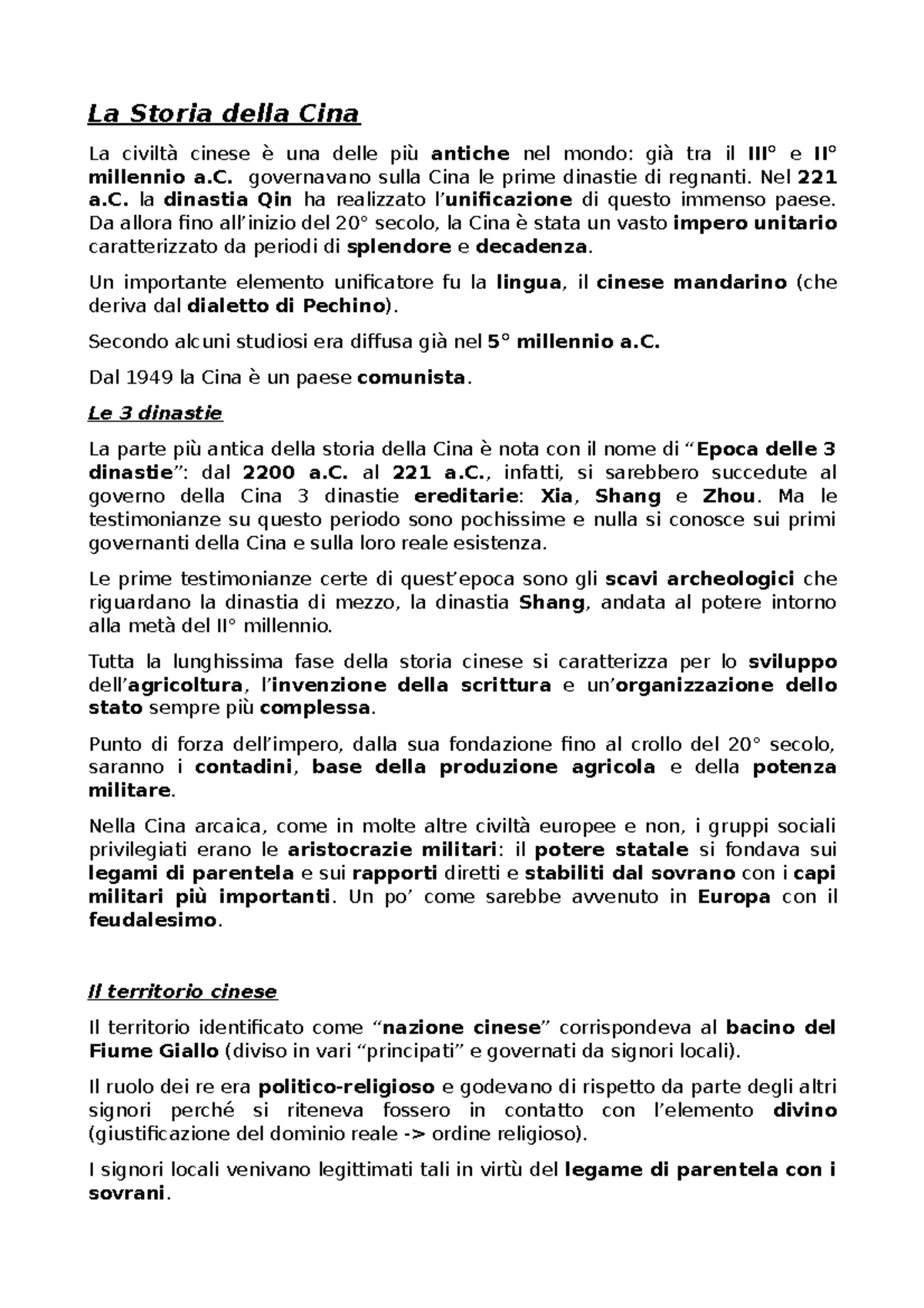 Storia della Cina - governavano sulla Cina le prime dinastie di ...