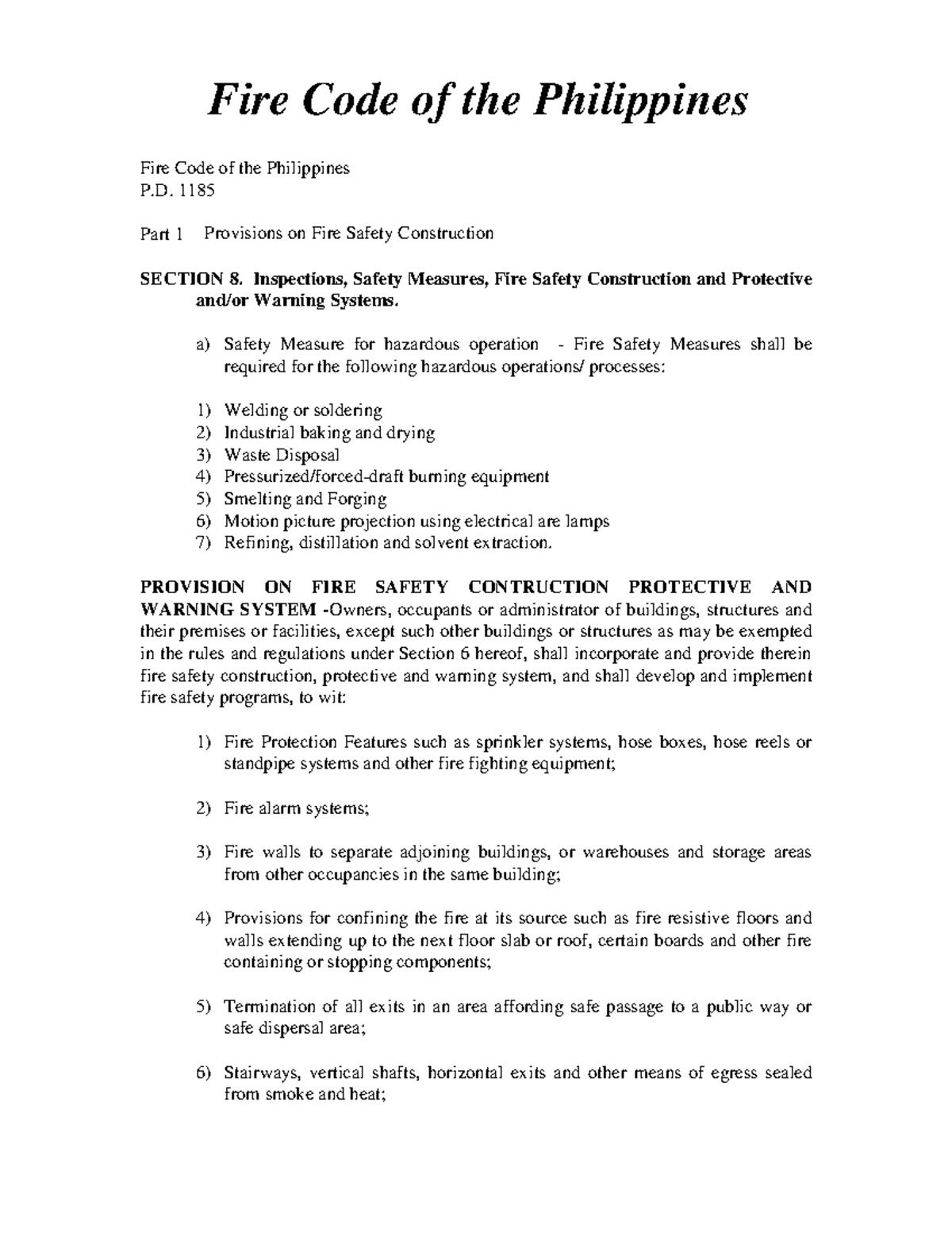 1 Lecture Notes Of Fire Code Of The Philippines Fire Code Of The