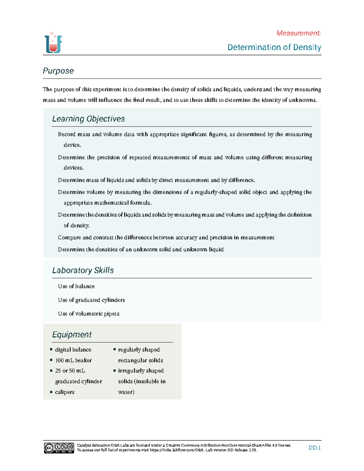 Density Report Sheet - Measurement: Determination of Density Purpose ...