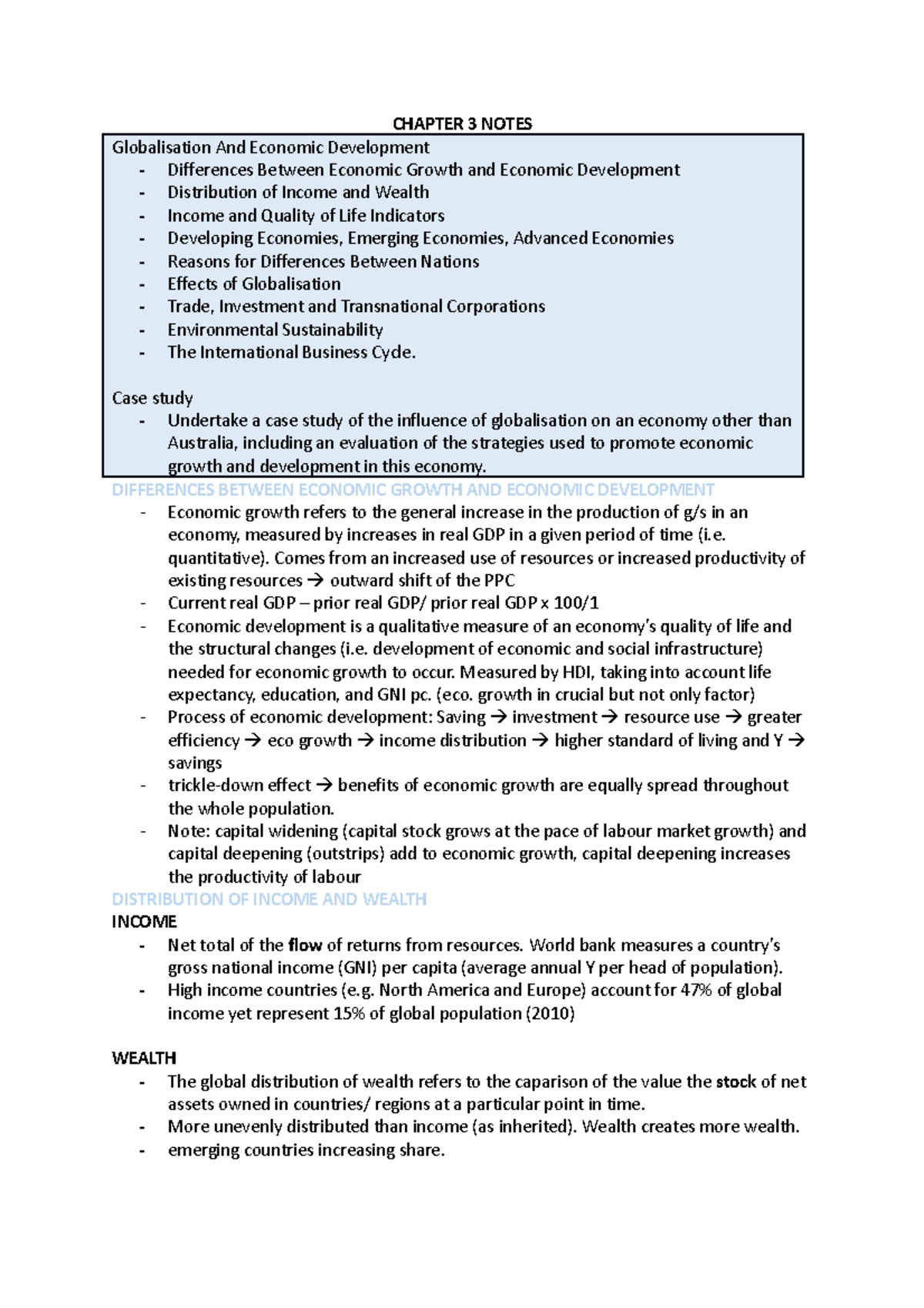 CH3 ECO DEV Growth Notes - CHAPTER 3 NOTES Globalisation And Economic ...