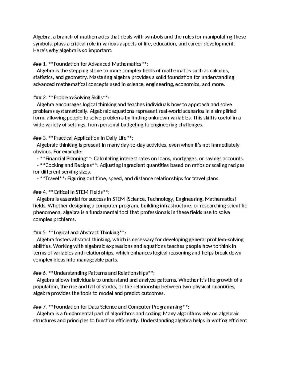 Algebra - Here’s why algebra is so important: 1. Foundation for ...