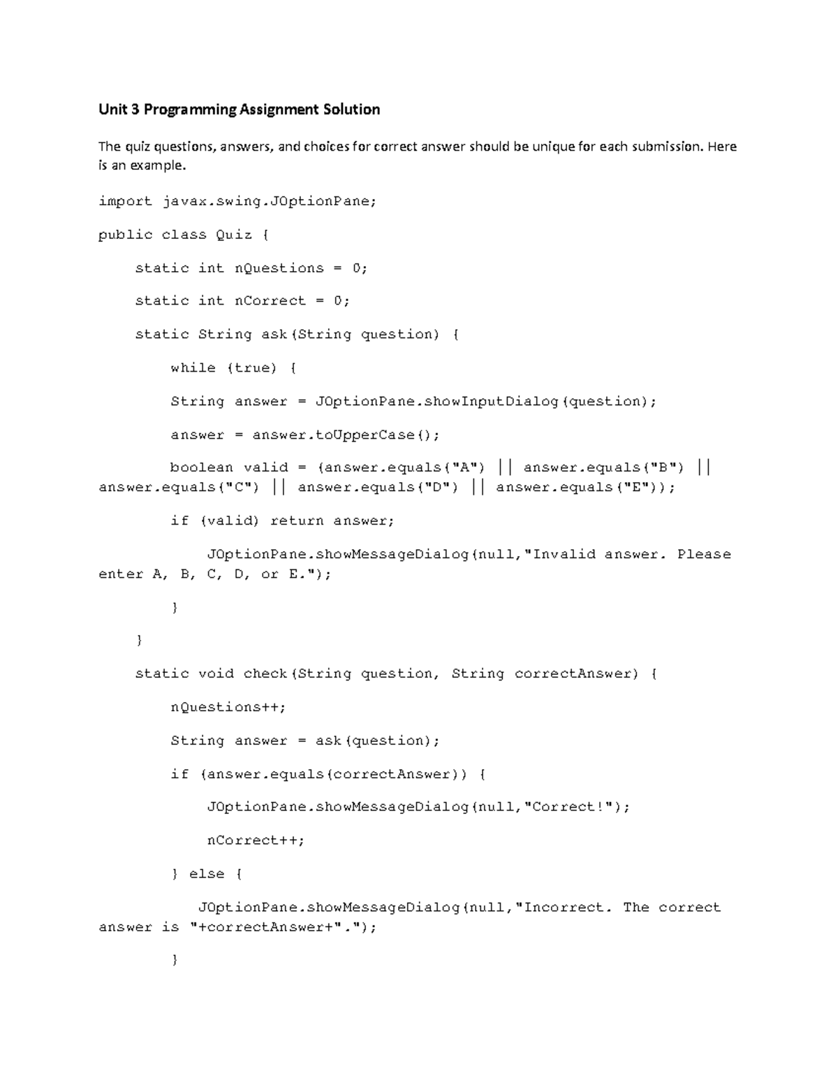 Unit 3 Programming Assignment Solution Unit 3 Programming Assignment Solution The Quiz 3657