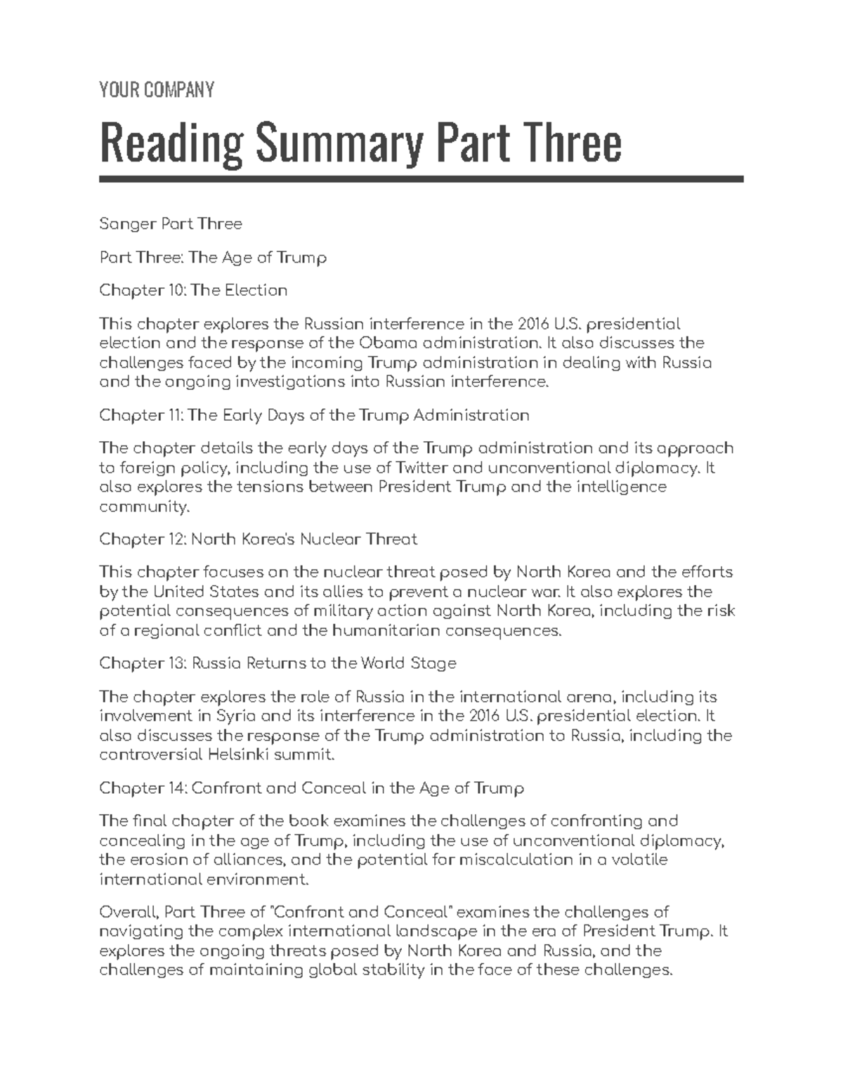 Summary Part 3 - presidential election and the response of the Obama ...