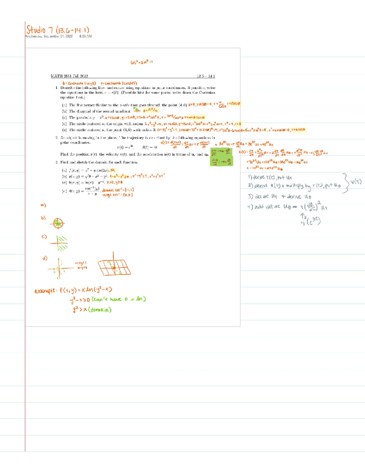 Math2551-studio 7 - Sections 13.6-14.1 - MATH 2551 - Studocu