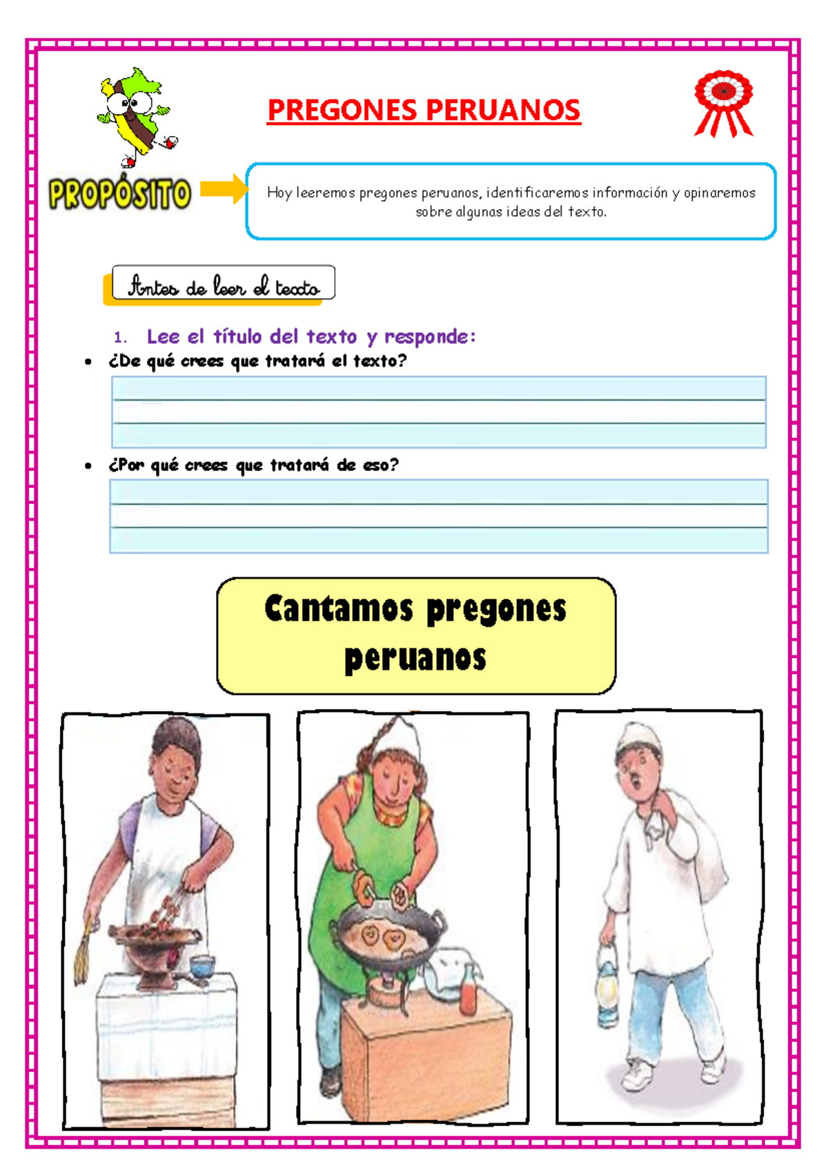 COM Ficha - Pregones Peruanos - PREGONES PERUANOS 1. Lee el título del ...