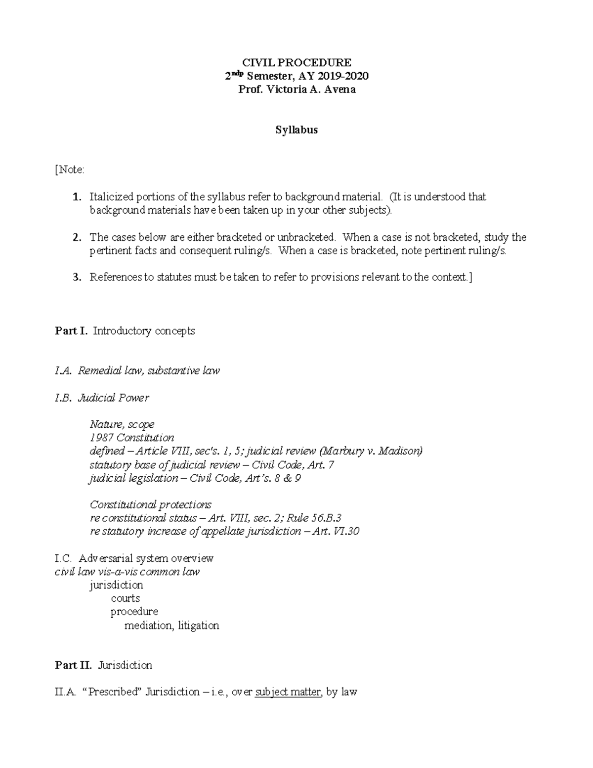04 Avena Civ Pro Part 1 - Civpro guide lesson - CIVIL PROCEDURE 2 ndp ...