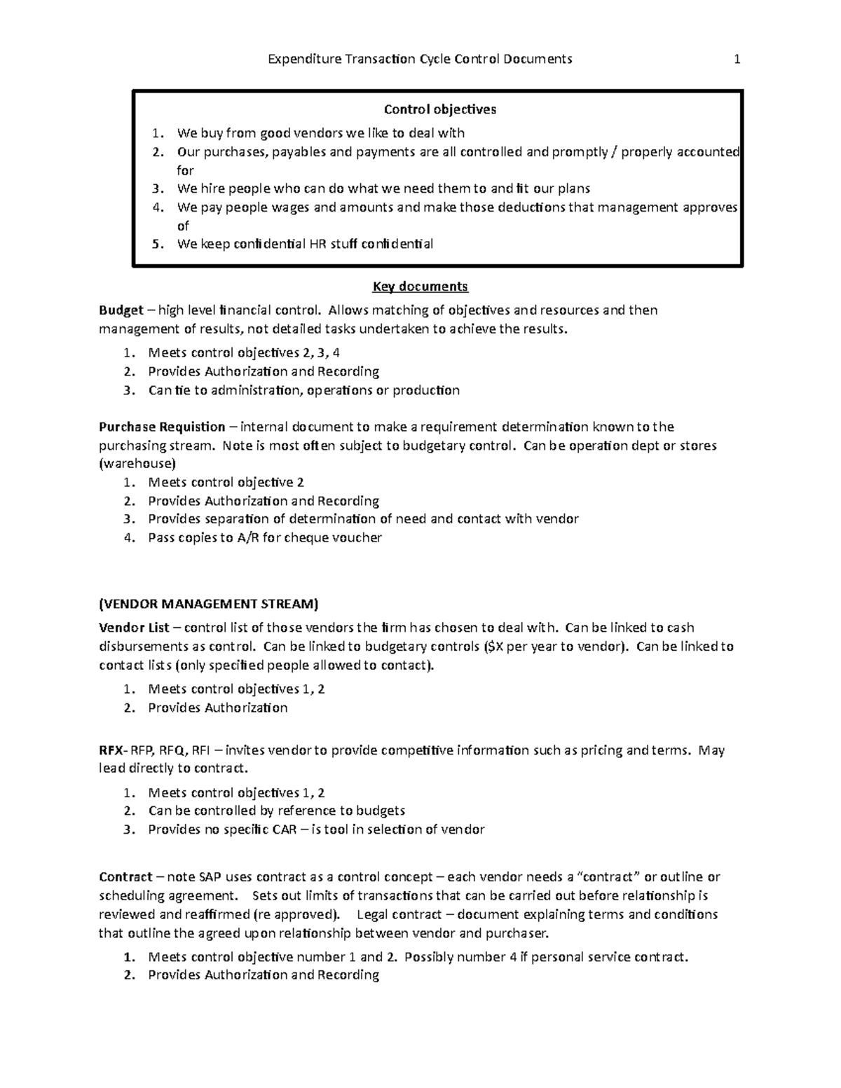 Expenditure Cycle control documents - Expenditure Transaction Cycle ...
