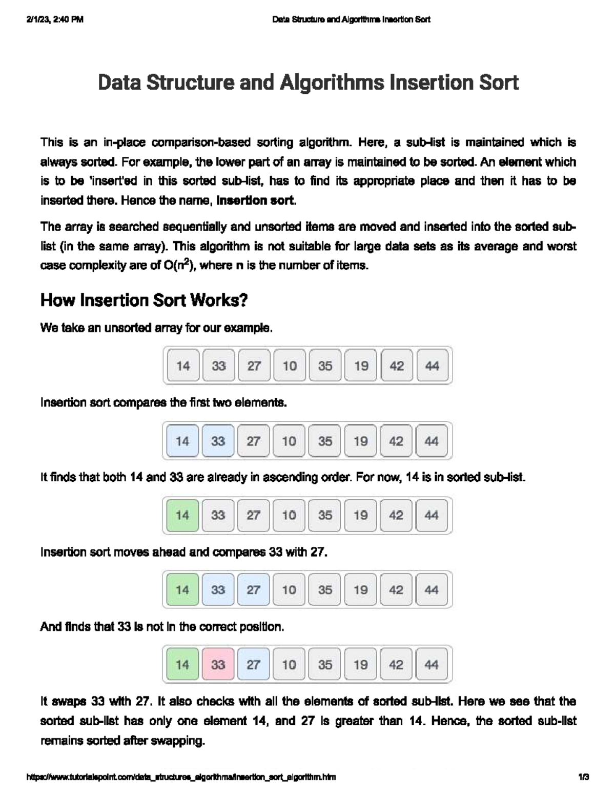 Insertion Sort - It is important for CS, IT - 2:40 PM Data Structure and Algorithms Insertion ...