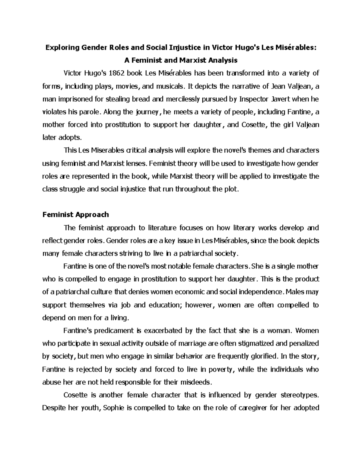 Exploring Gender Roles and Social Injustice in Victor Hugo's Les ...