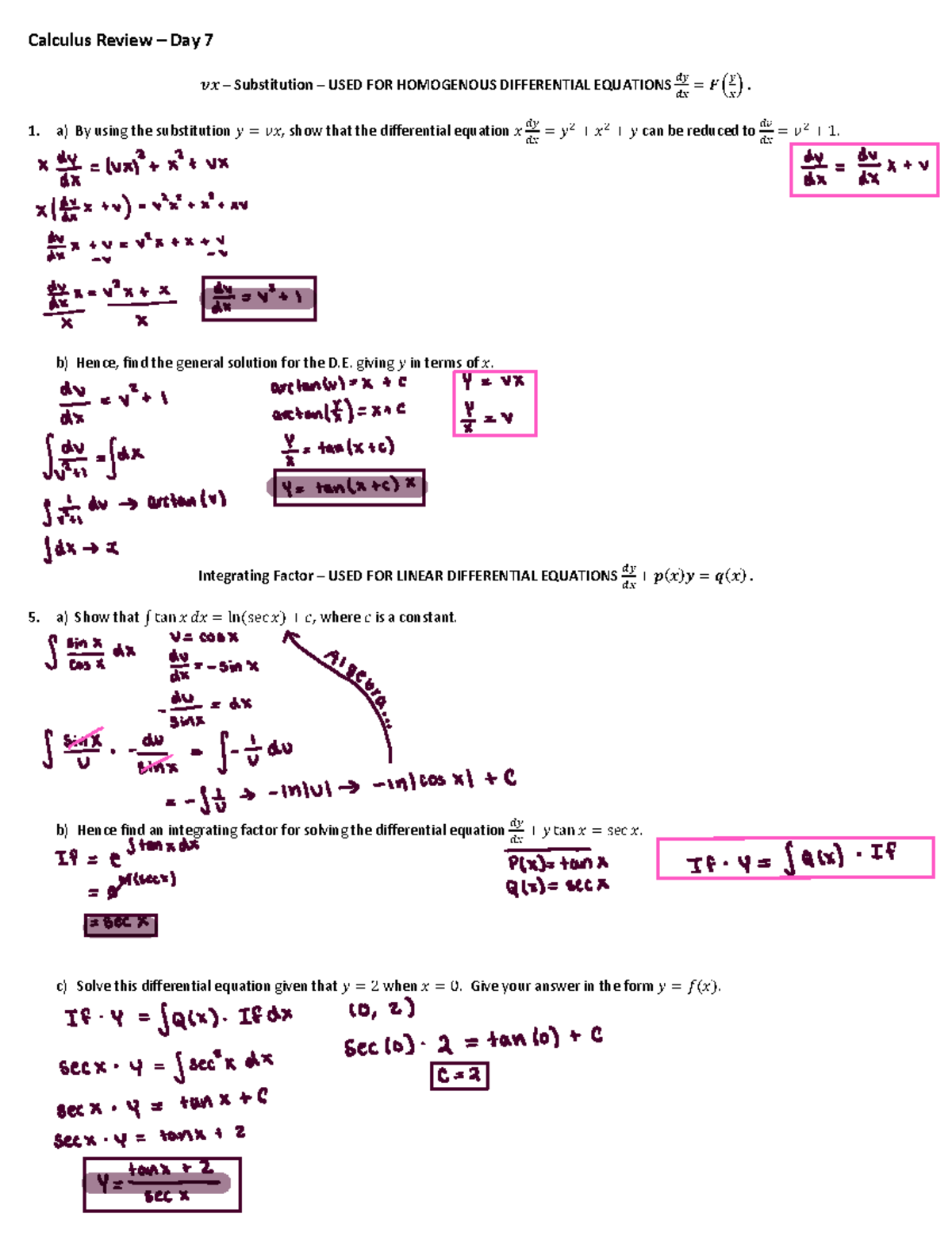 Calculus Review - Day 7 - calc - Calculus Review – Day 7 ...