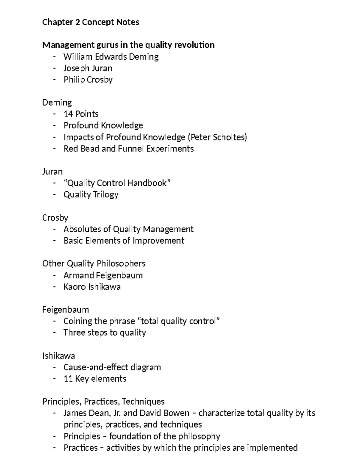 Quality management gurus concept notes - Chapter 2 Concept Notes ...