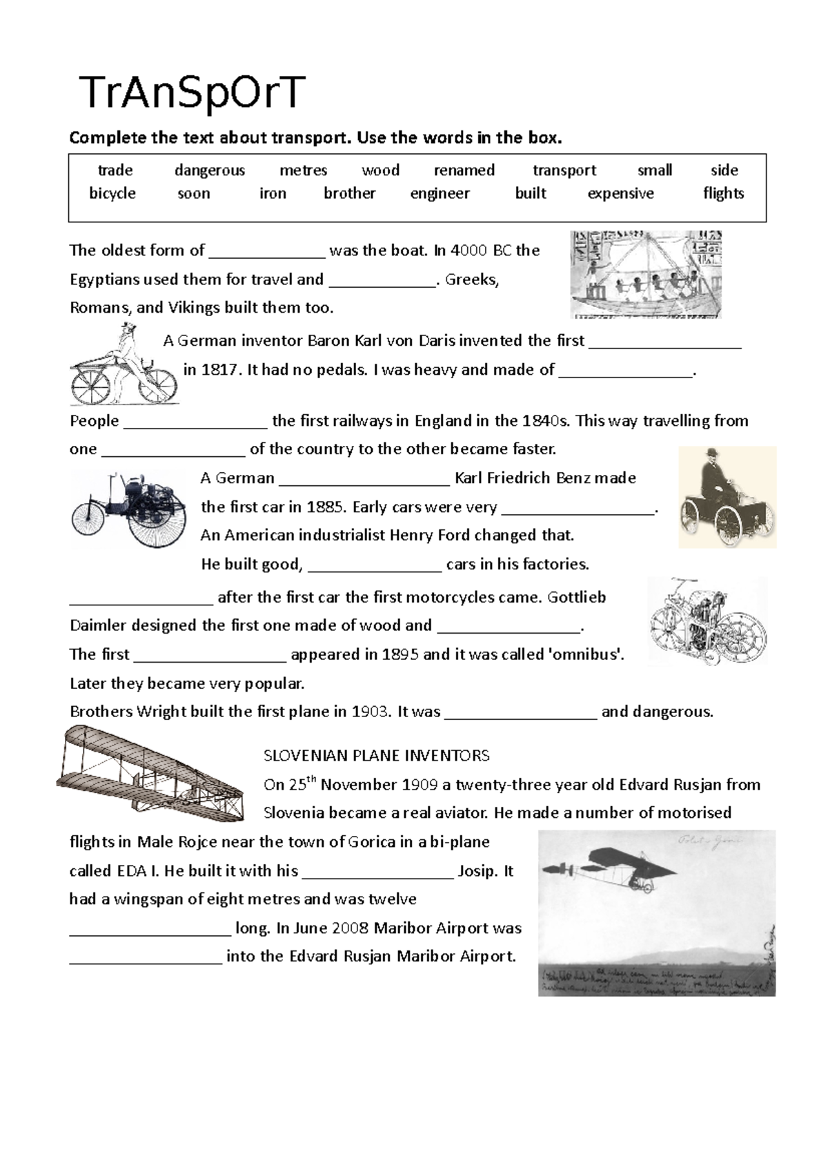 History-of-vehicles-reading-comprehension-exercises 77459 - TrAnSpOrT ...