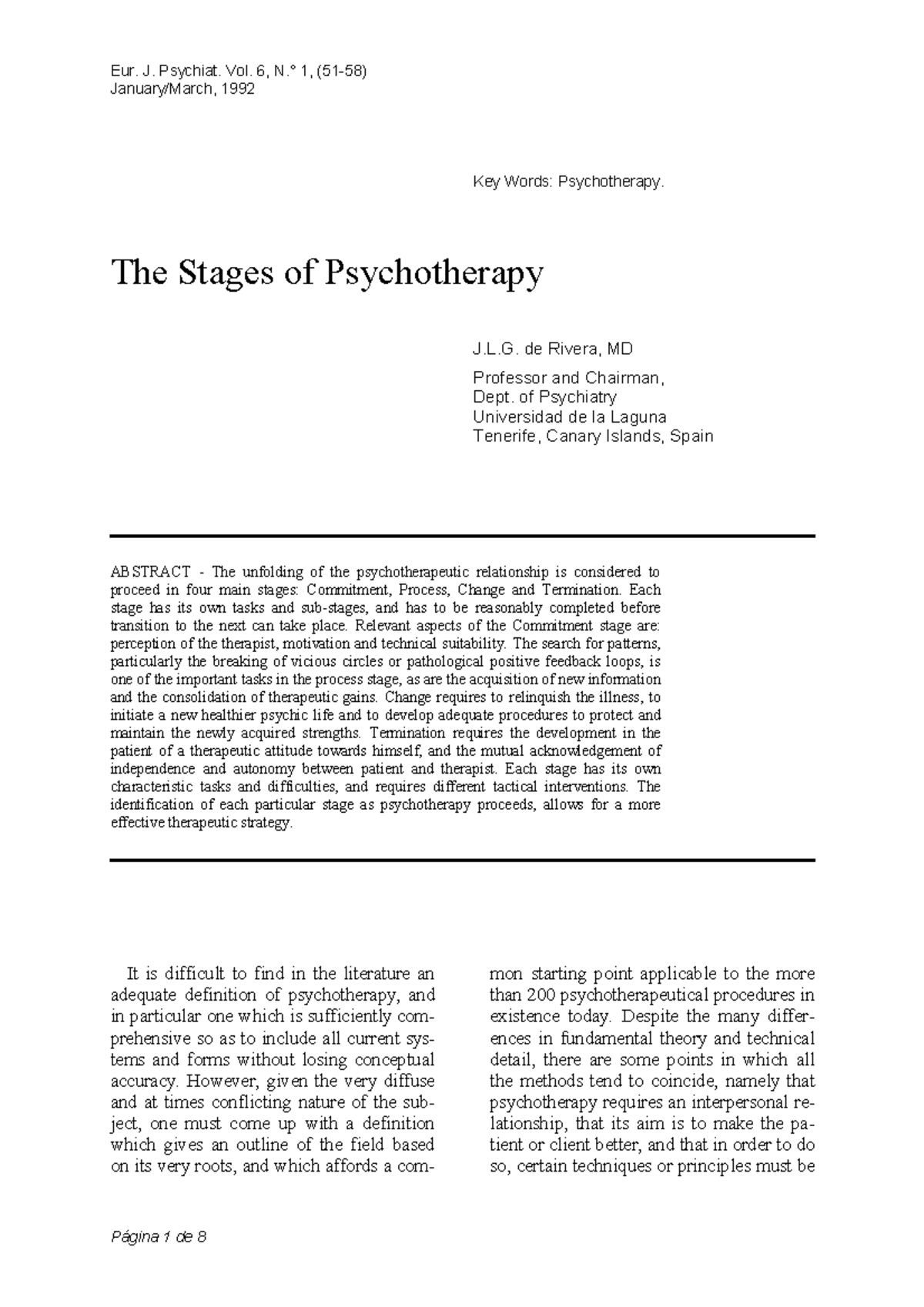 Phases of Psychotherapy Pdf - Eur. J. Psychiat. Vol. 6, N.° 1, (51-58 ...