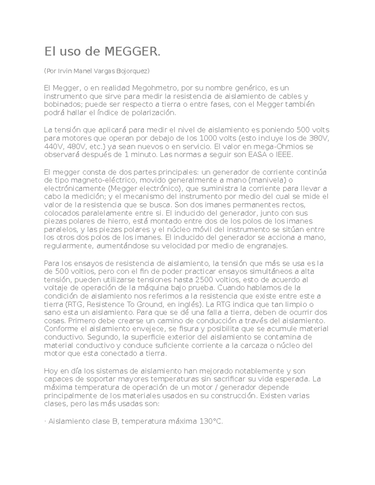 USO DEL Megger en maquina electricas - El uso de MEGGER. (Por Irvin ...