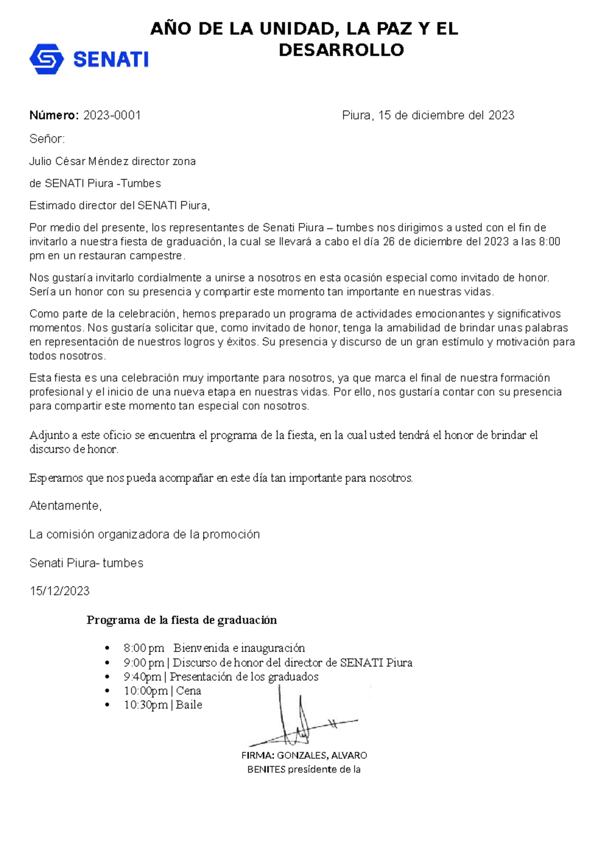 Oficio de invitacion - FFFGG - AÑO DE LA UNIDAD, LA PAZ Y EL DESARROLLO ...