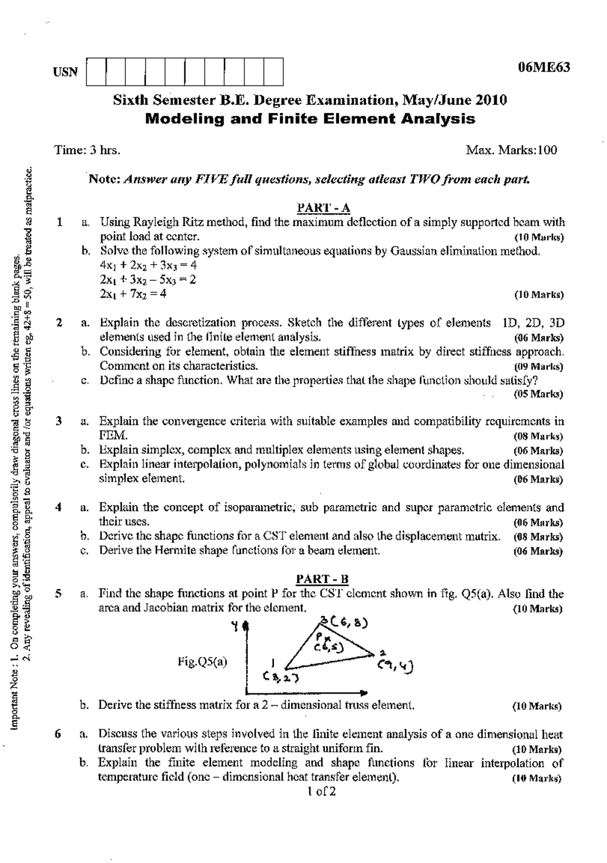 FEM VTU QP - VTU QP - Mechanical Engineering - Studocu