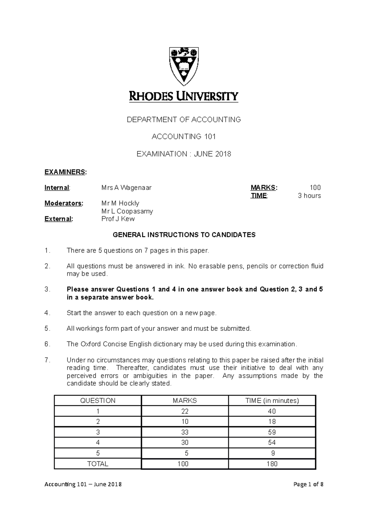 101 June 2018 - past test paper - DEPARTMENT OF ACCOUNTING ACCOUNTING ...
