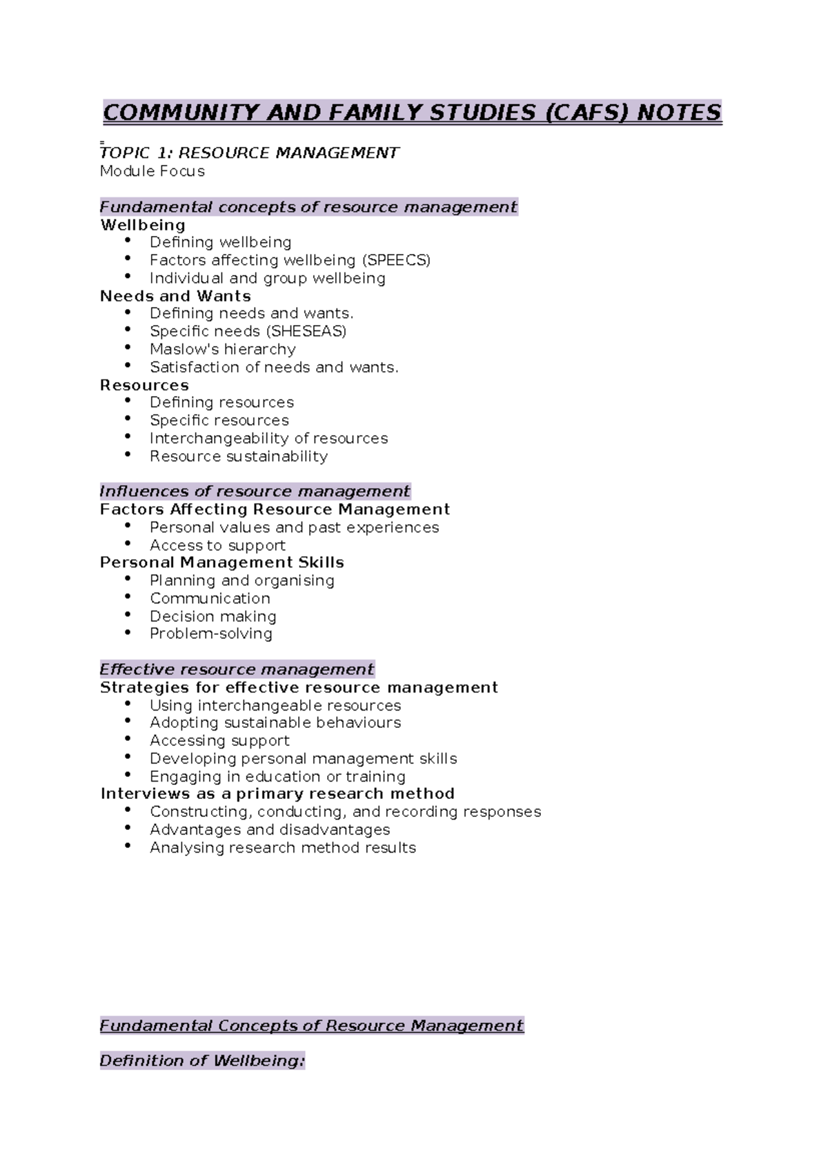 Community & Family Studies - Notes - COMMUNITY AND FAMILY STUDIES (CAFS ...