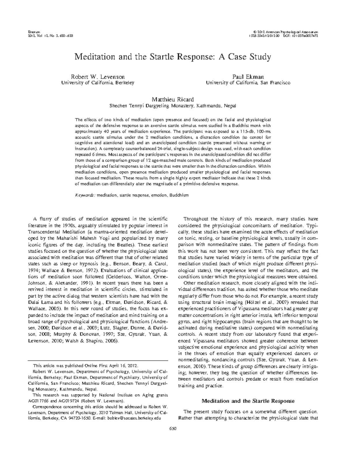 12- Meditation and the startle response- A case study - Meditation and ...