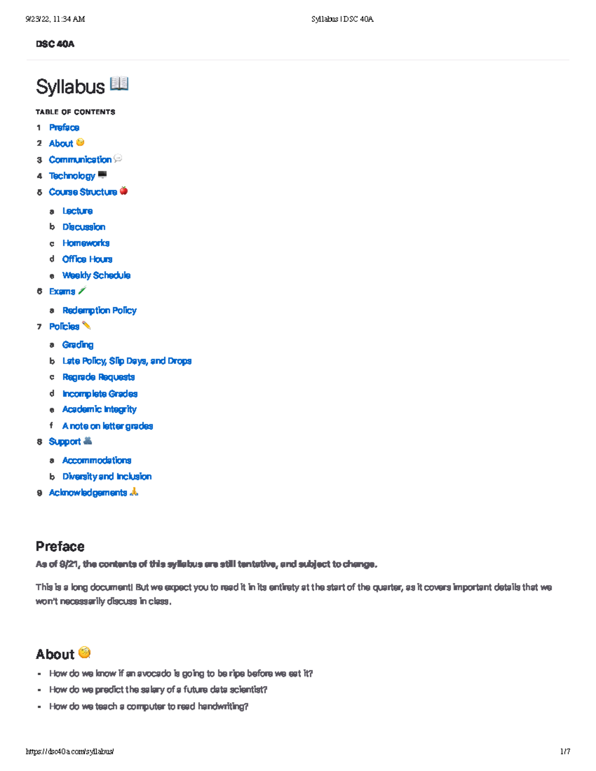 Syllabus DSC 40A - Really good professor - DSC 40 A As of 9/21, the contents of this syllabus ...