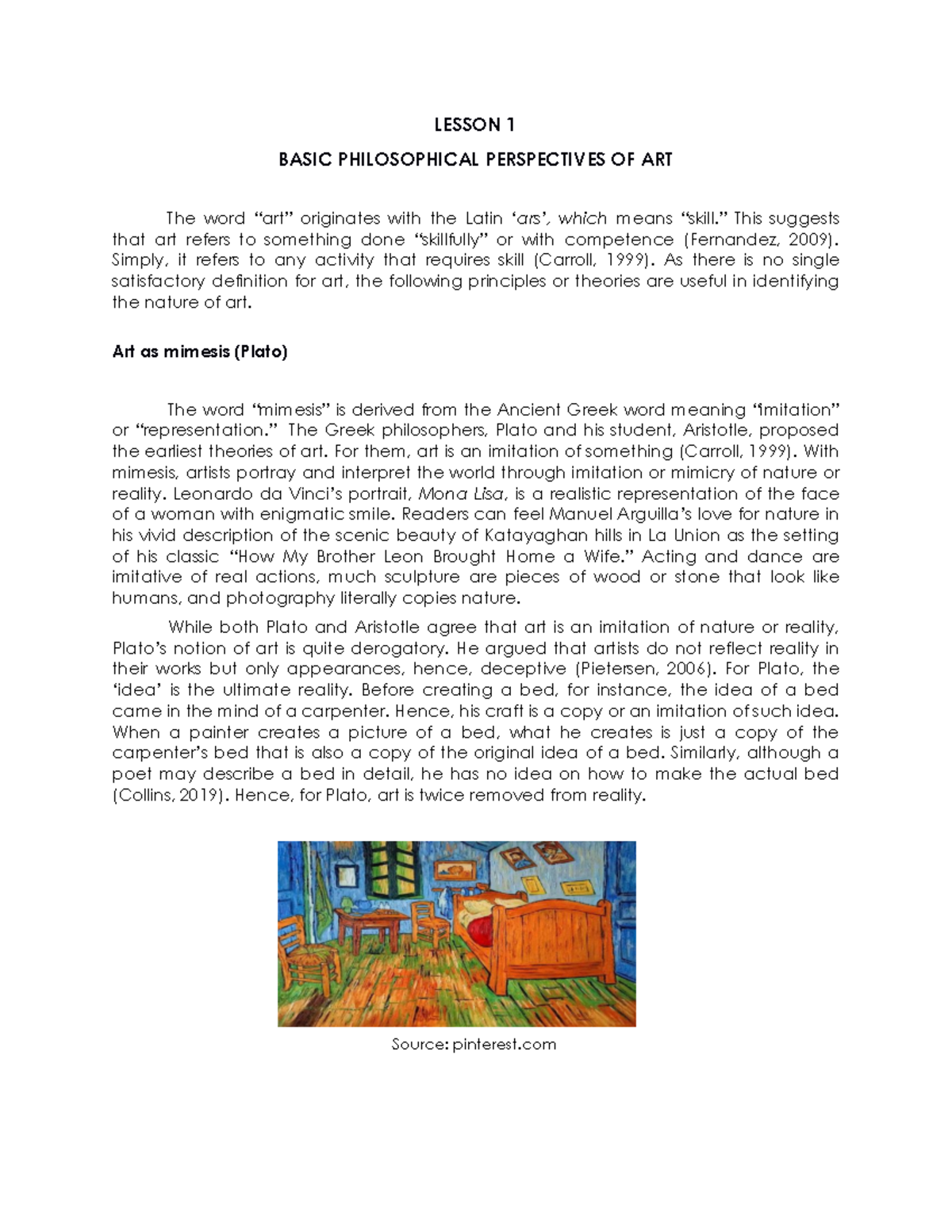 UNIT-1 - ART - LESSON 1 BASIC PHILOSOPHICAL PERSPECTIVES OF ART The ...