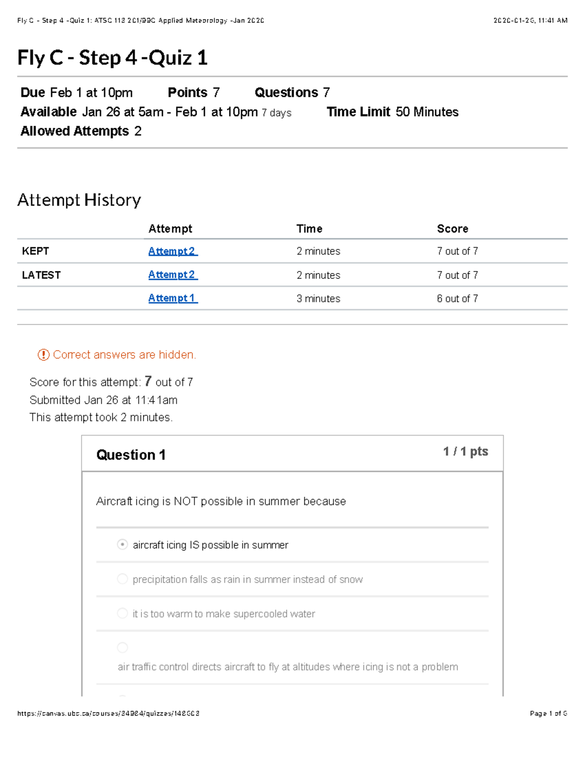 Fly C - Step 4 -Quiz 1: ATSC 113 201:99C Applied Meteorology -Jan 2020 ...