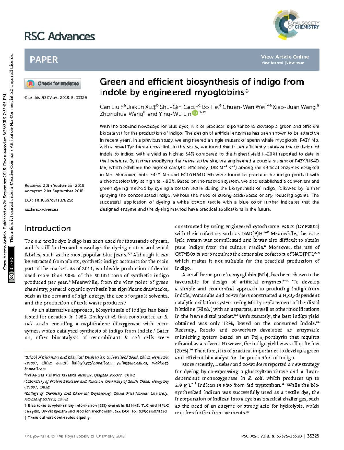 Green and efficient biosynthesis of indigo from indole by engineered ...
