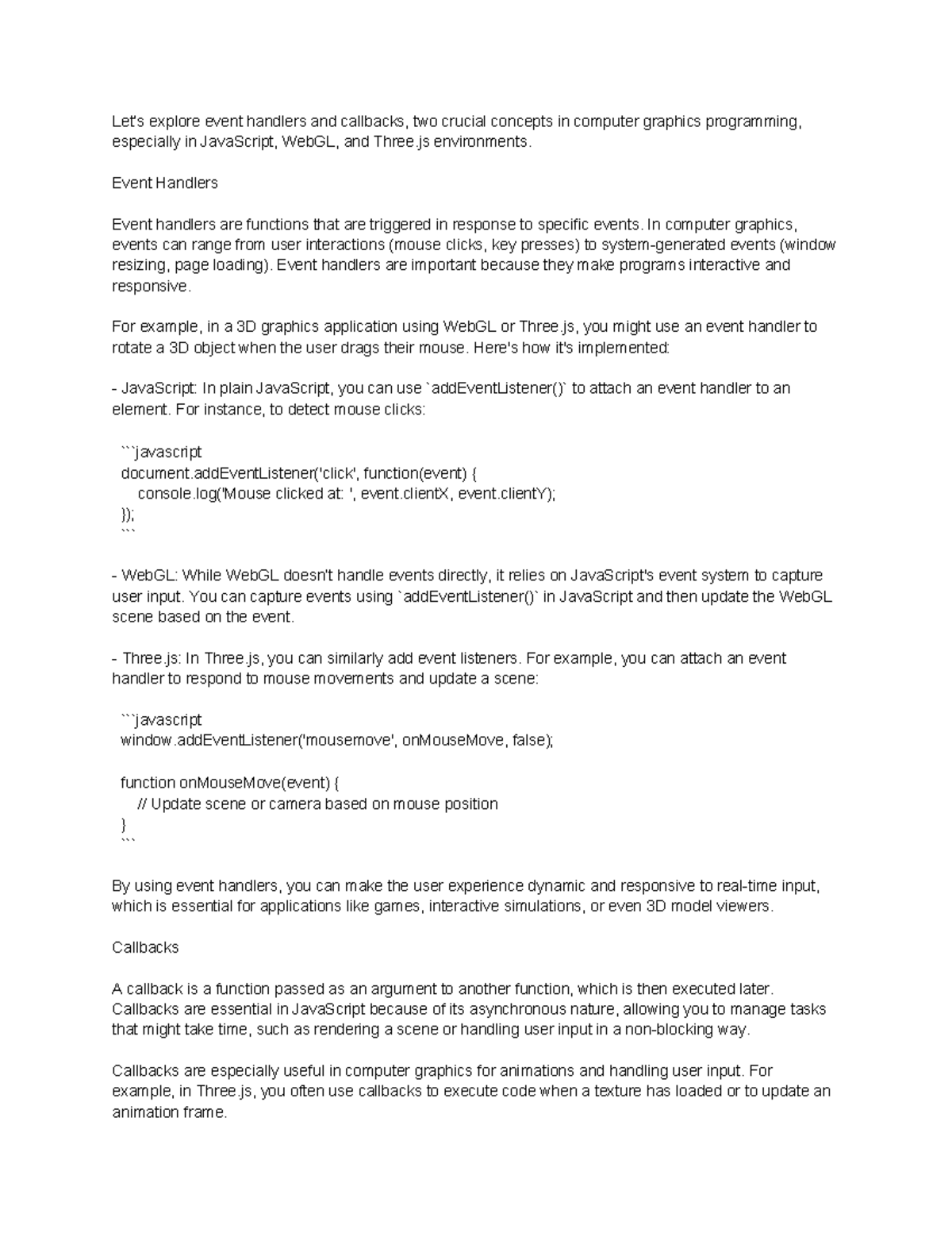 CS 4406-01 Computer Graphics - AY2025-T1 Discussion Forum Unit 5 - Let’s explore event handlers ...